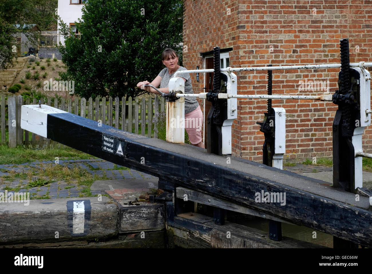 Woman opening lock gate hi-res stock photography and images - Alamy