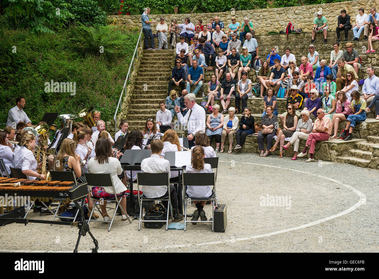 Newquay Tretherras school band performs at Trebah Gardens amphitheatre ...