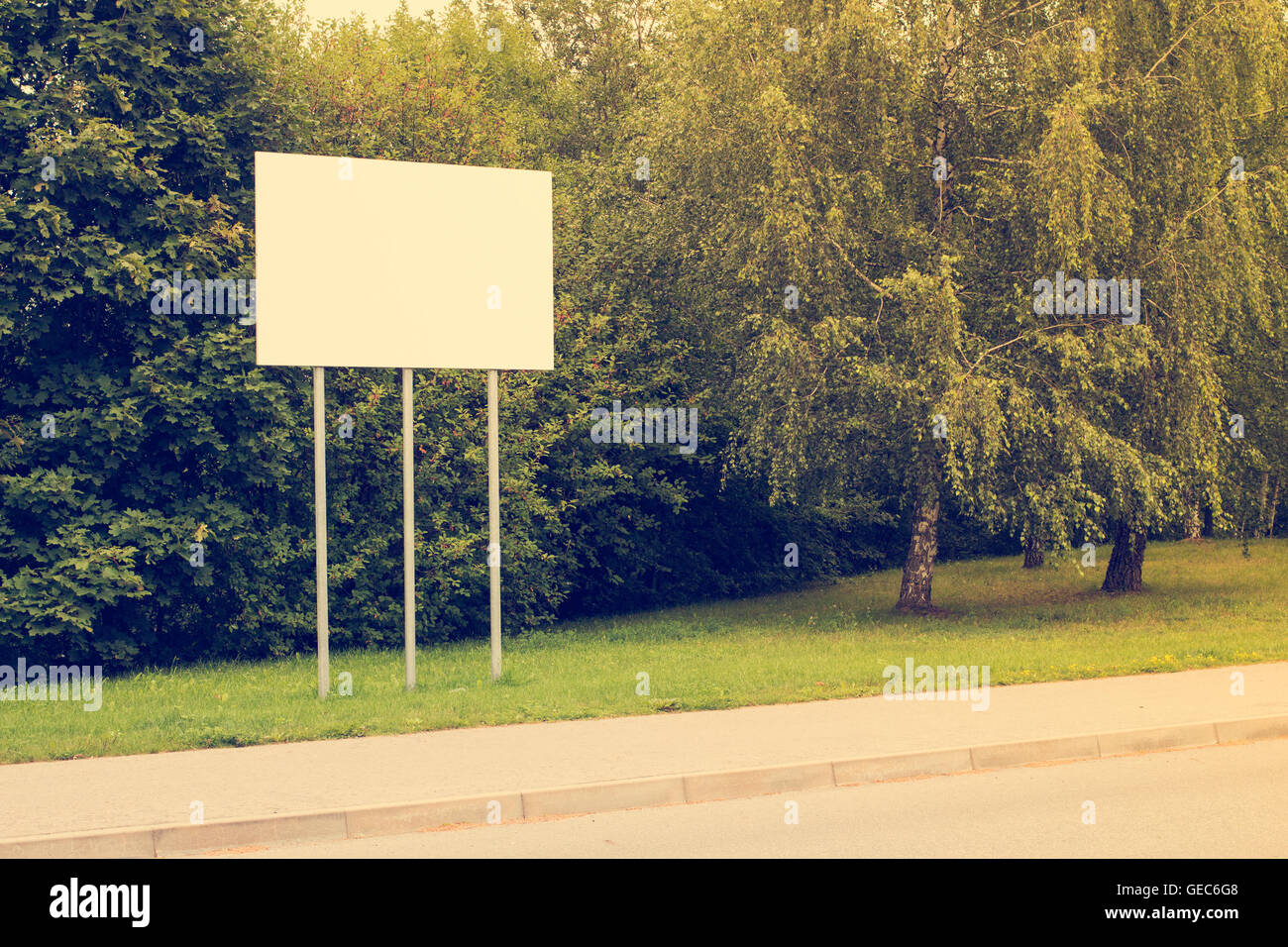 Blank sign for advertisement on nature background.Filtered image Stock ...