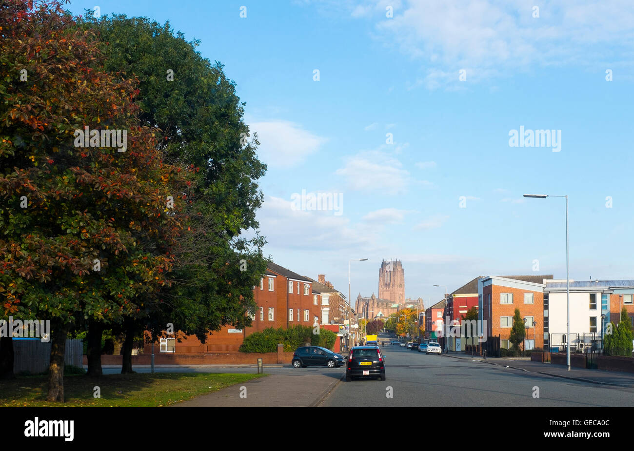 A view of the iconic Anglican cathedral of Liverpool from the streets ...