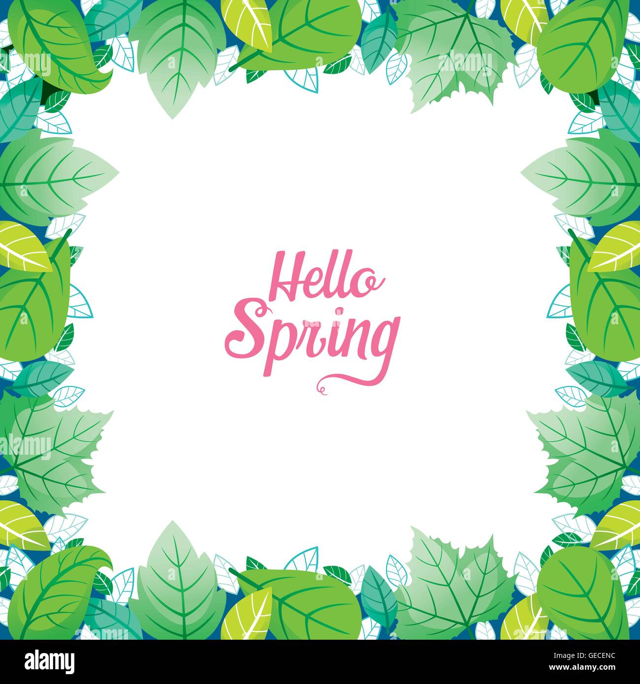 Green Leaf Border With Hello Spring Lettering, Frame, Border, Nature ...