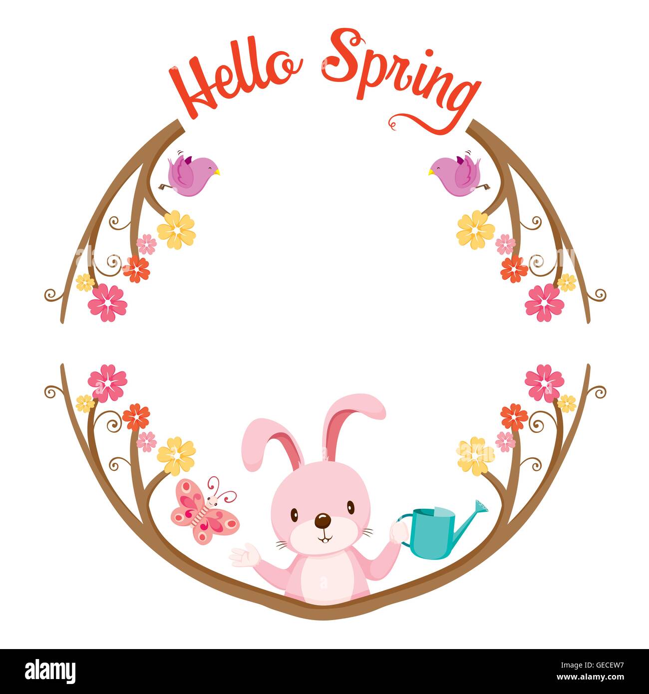 Tree With Animal On Circle Frame, Spring Season, Lettering, Frame ...