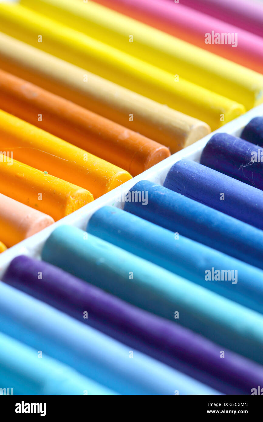Set of oil pastels in a plastic tray Stock Photo - Alamy