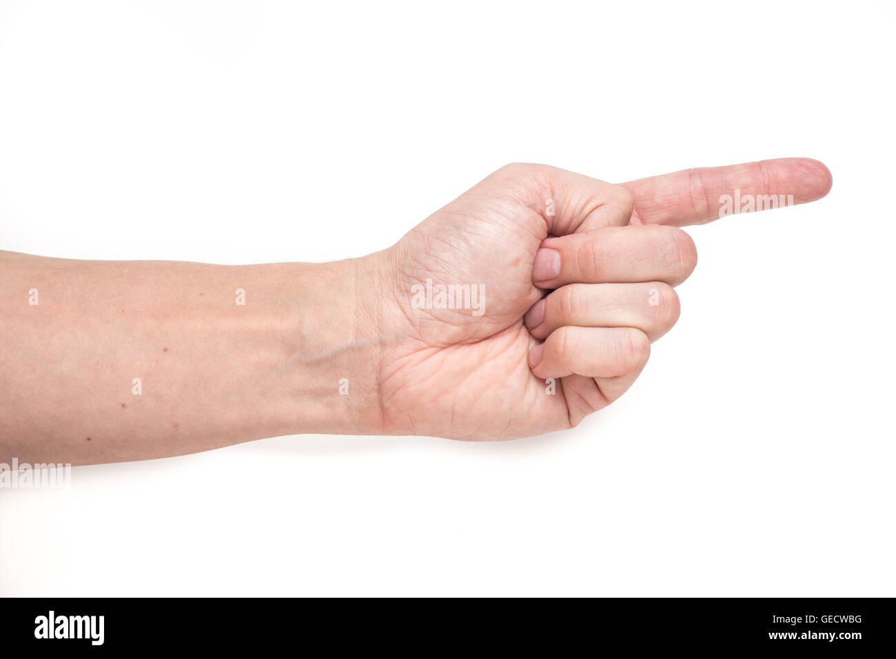 Closeup of male hand pointing on white background Stock Photo - Alamy