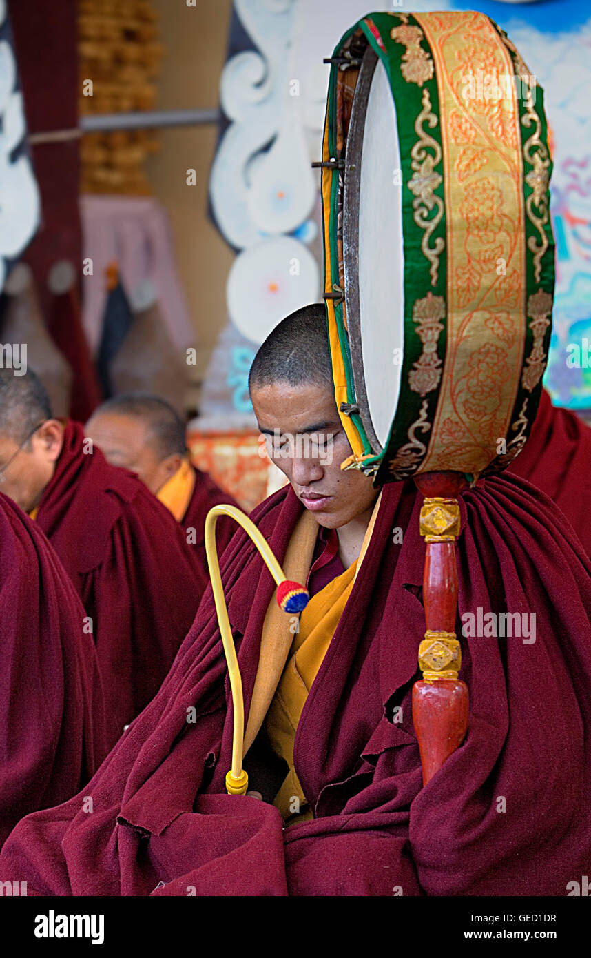 Puja,Monks praying during Losar new year, in Namgyal Monastery,in ...