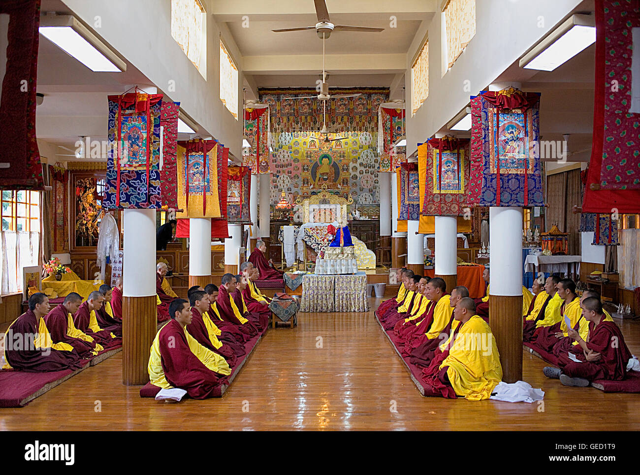 Puja Monks Praying In Namgyal Monastery In Tsuglagkhang Complex
