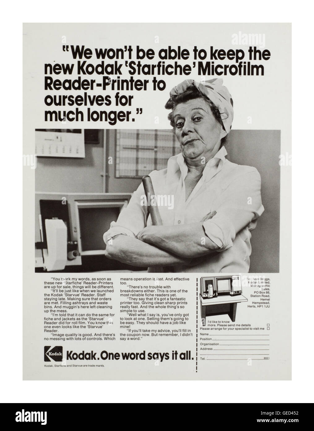 1970's Kodak press advertisement for 'Starfiche Microfilm Reader ...
