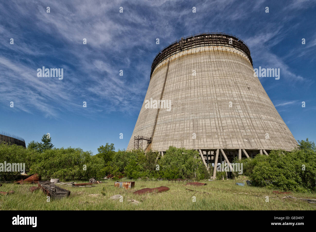 Cooling towers seen inside Chernobyl exclusion zone, Ukraine Stock ...