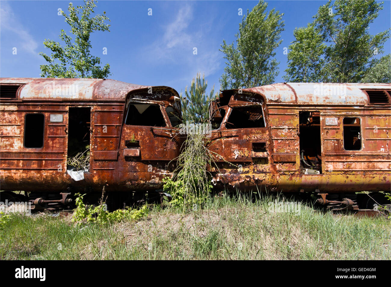 Decaying trains and rail tracks Inside Chernobyl exclusion zone ...