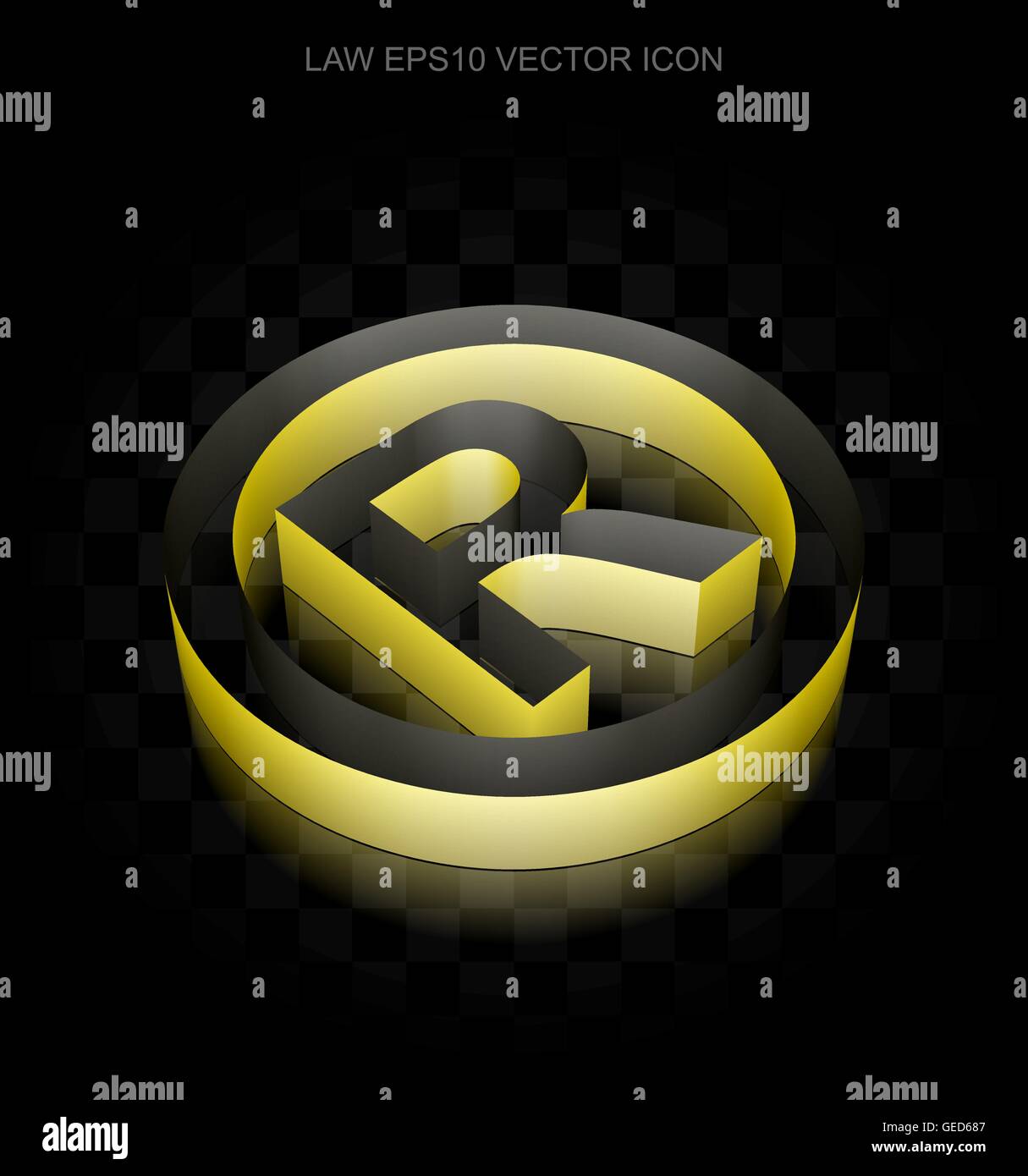 Law icon: Yellow 3d Registered made of paper, transparent shadow, EPS ...