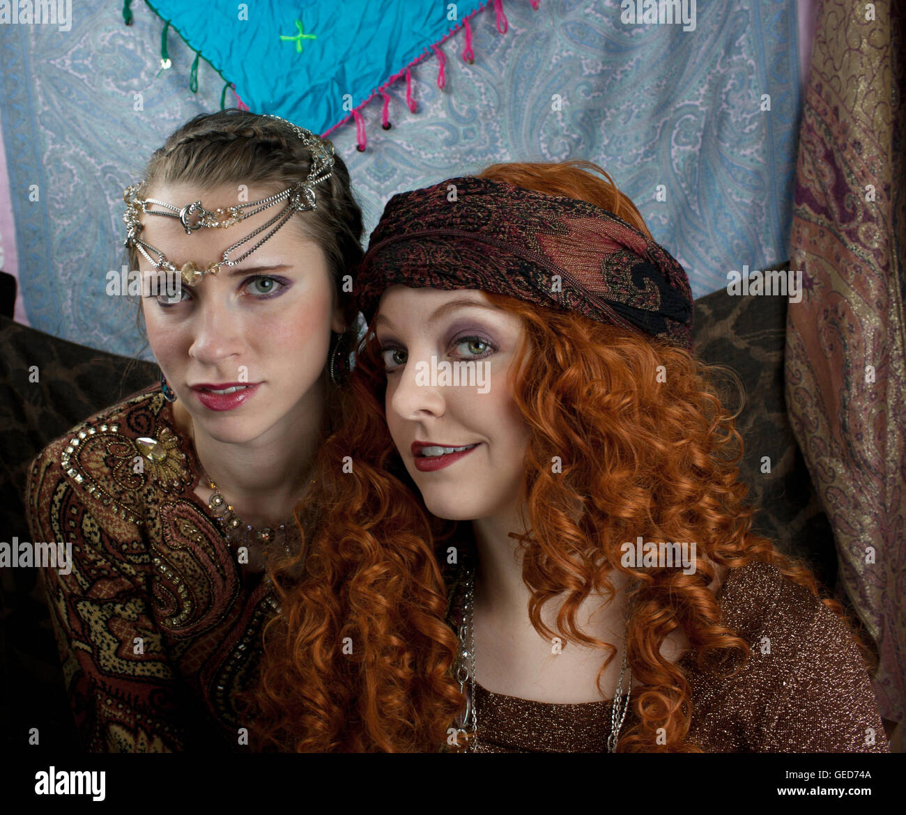 Two women dressed as a gypsies Stock Photo - Alamy