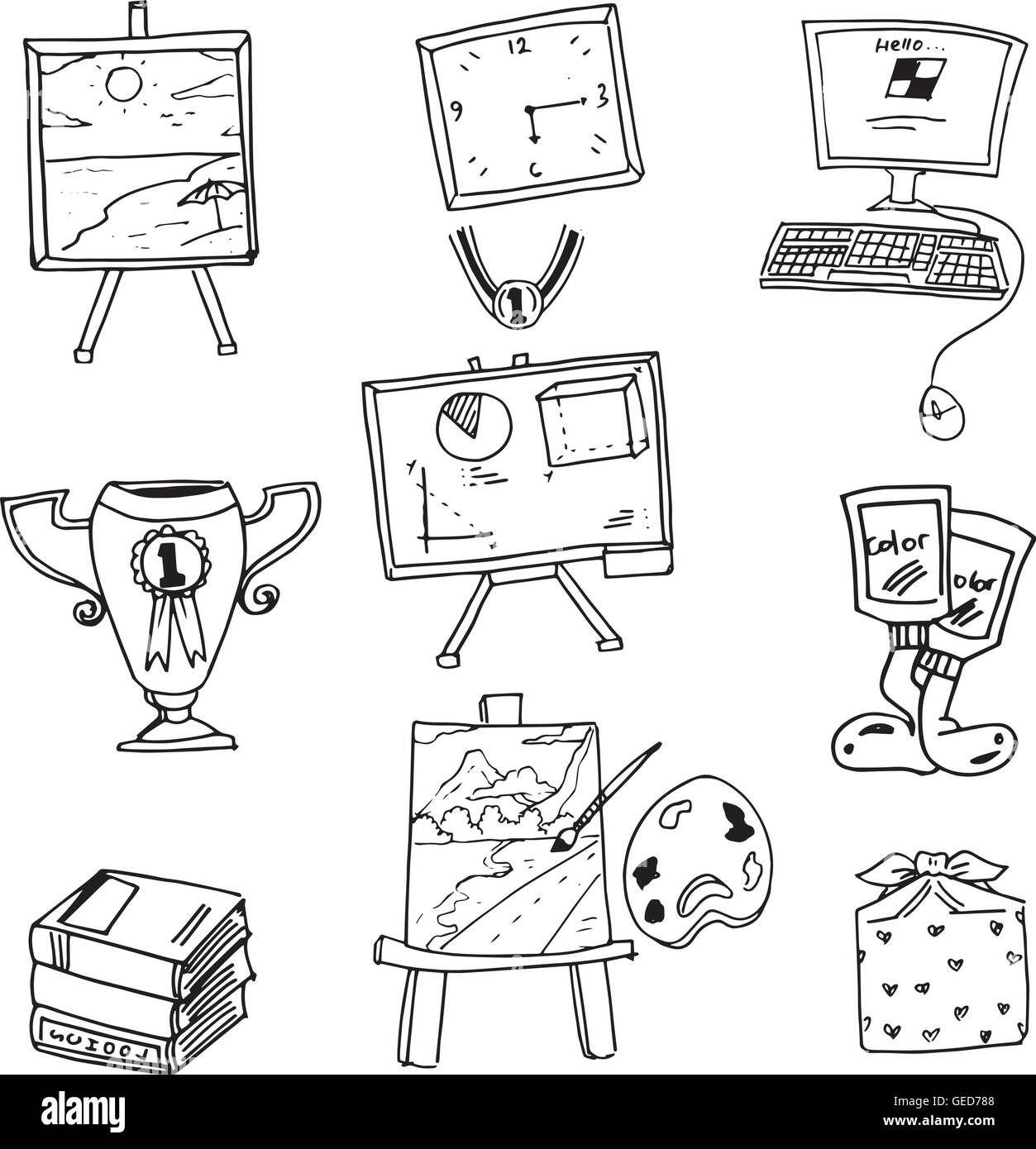 School object book computer doodles Stock Vector Image & Art - Alamy