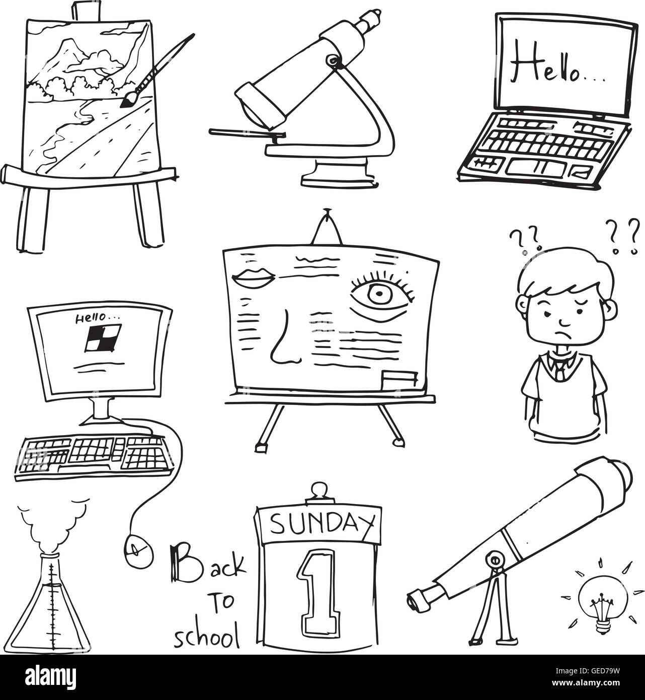 Object school doodles computer laptop paper Stock Vector Image & Art ...