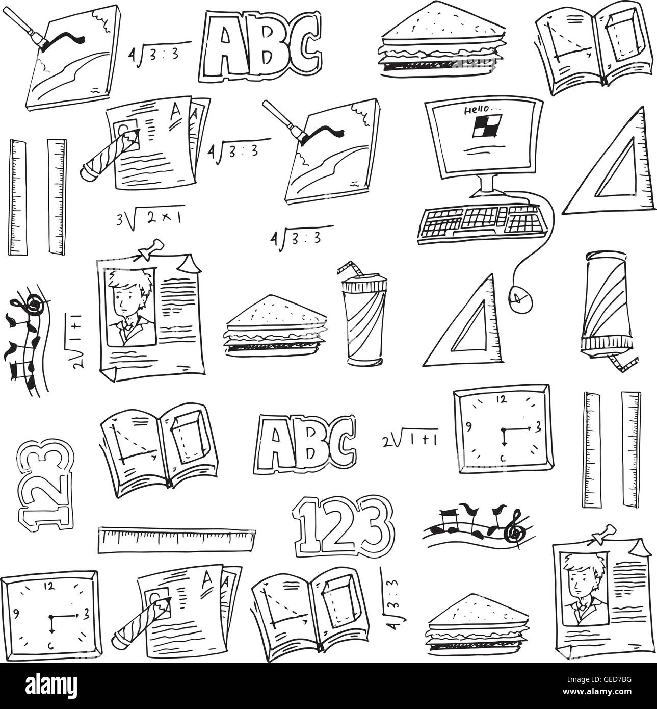 Hand draw classroom supplies doodles hi-res stock photography and ...