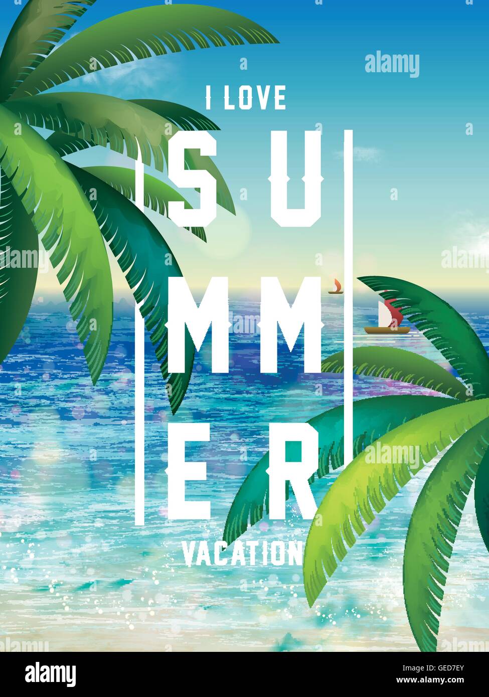 Summer poster design - attractive tropical resort scenery Stock Vector ...