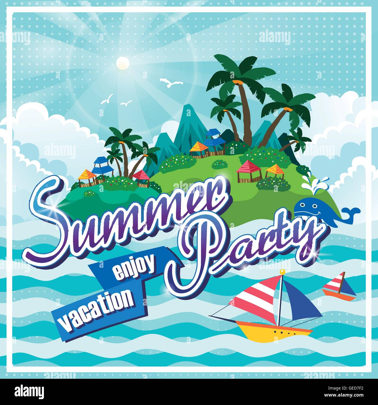 Summer poster design - beautiful island resort in flat style Stock ...