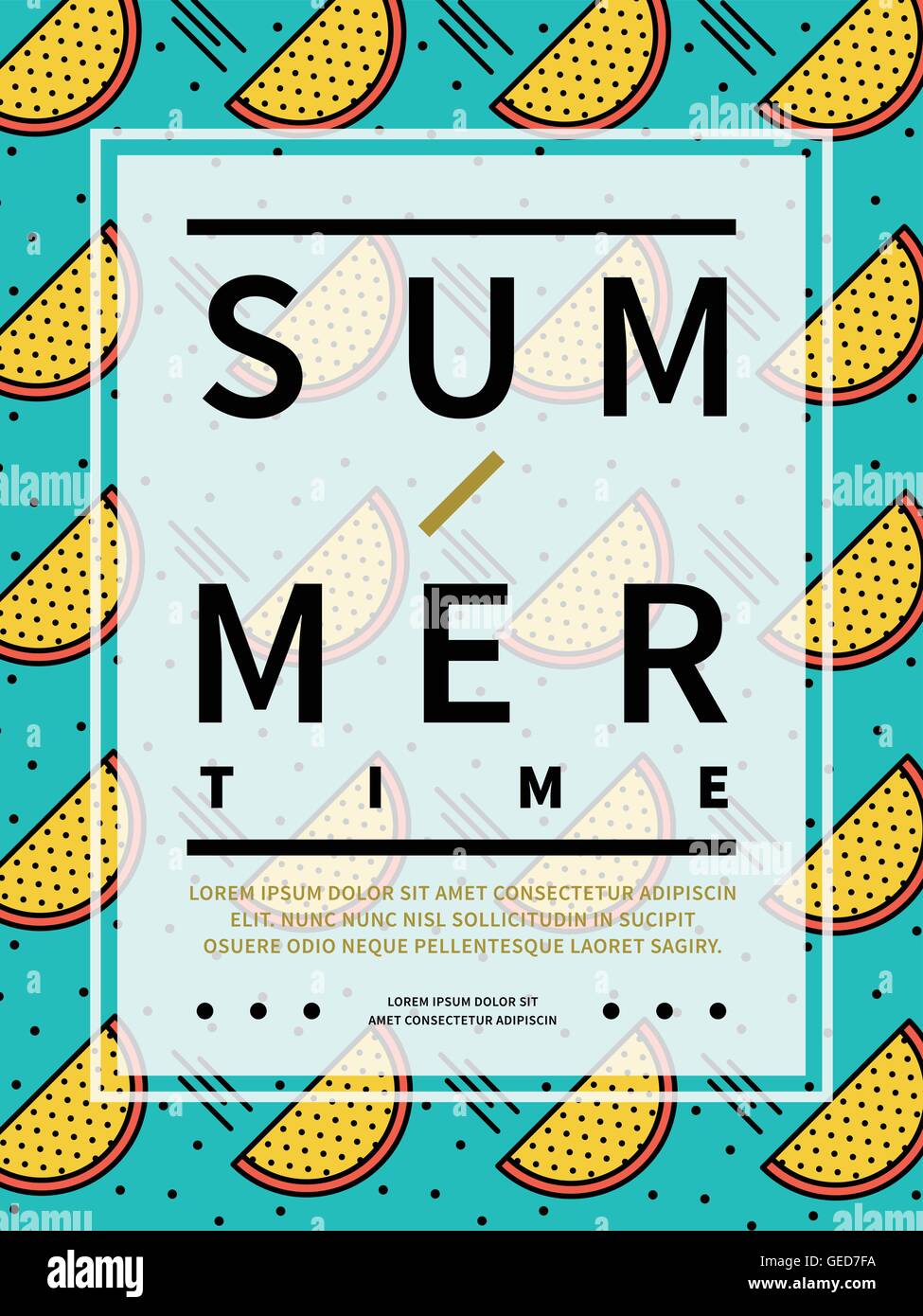 Trendy summer poster design - yellow watermelon pattern over turquoise ...
