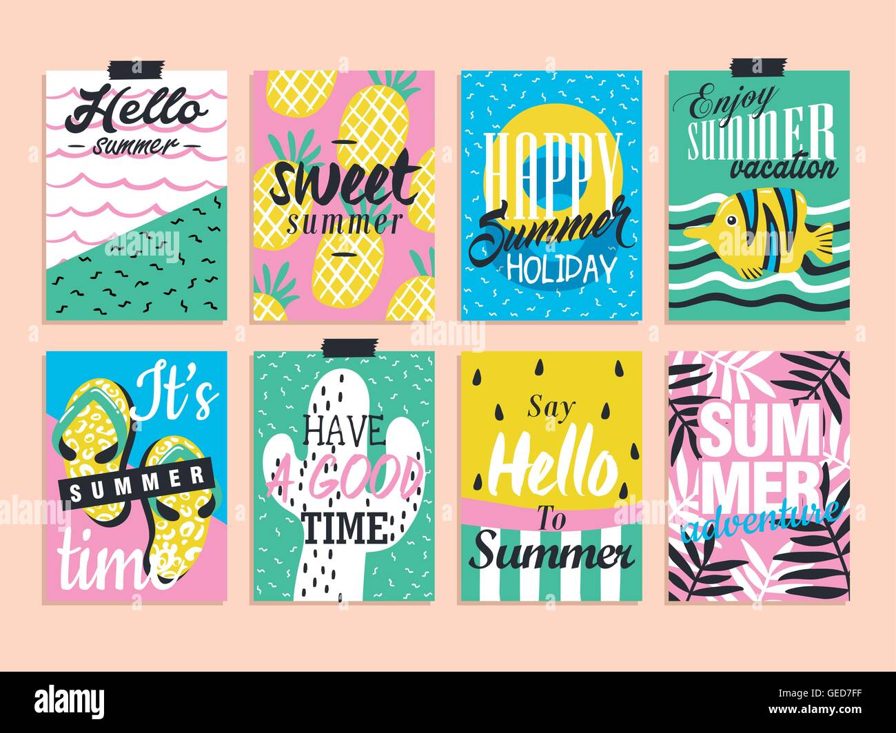 Colorful summer graphic design - summer elements collection Stock ...