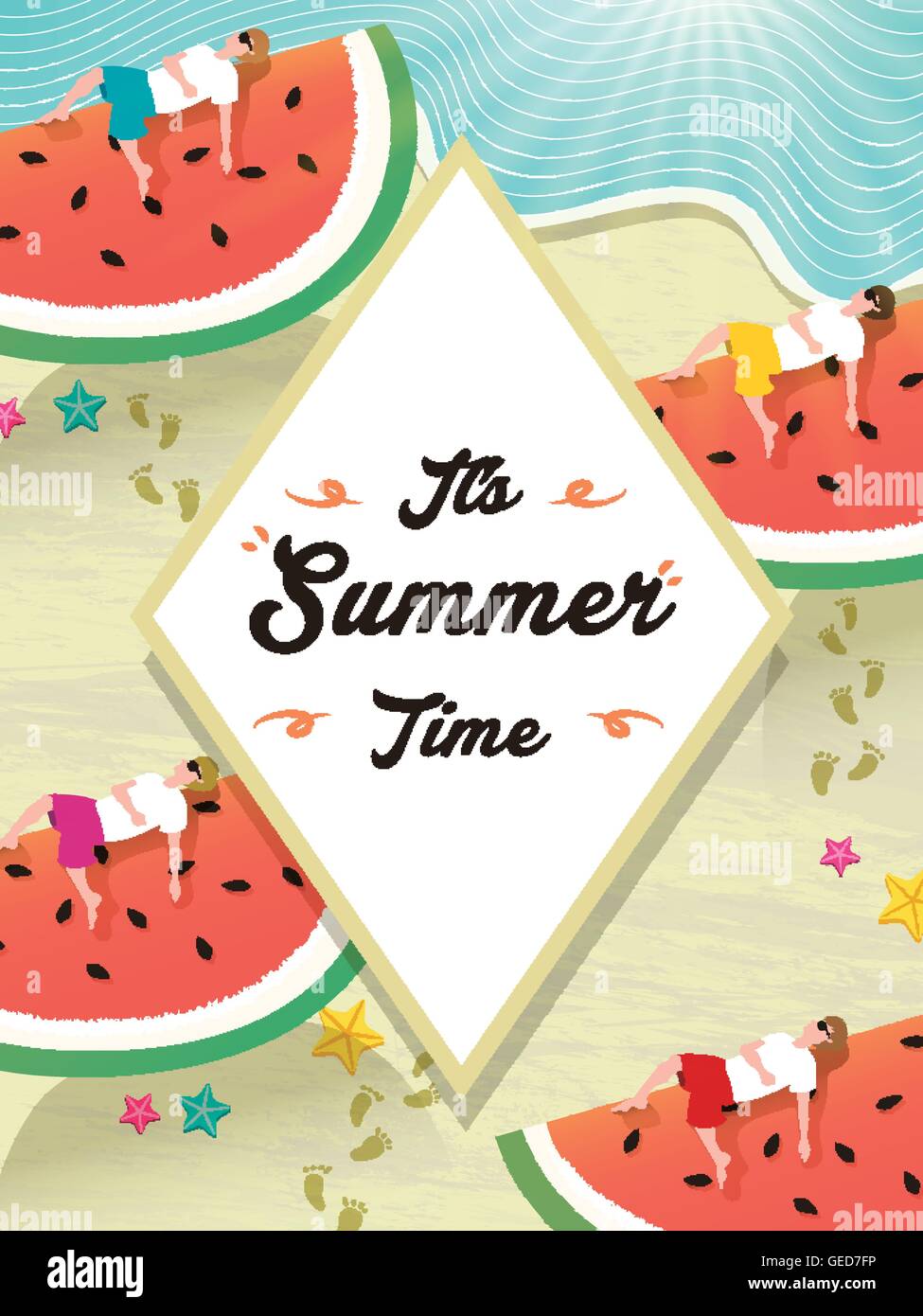 Summer poster design - watermelon and beach scenery Stock Vector Image ...