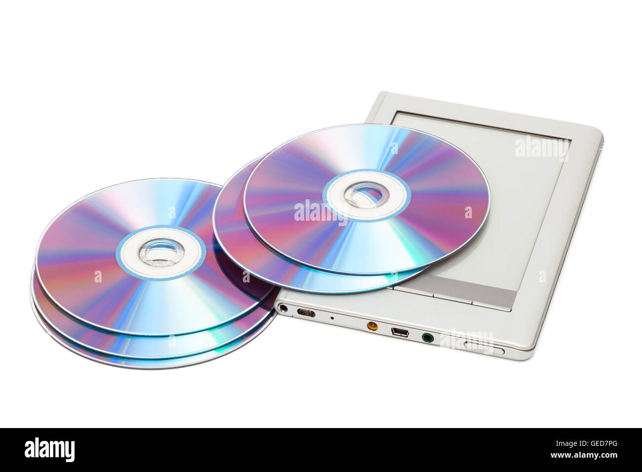 reader and cd disks on a white background Stock Photo - Alamy