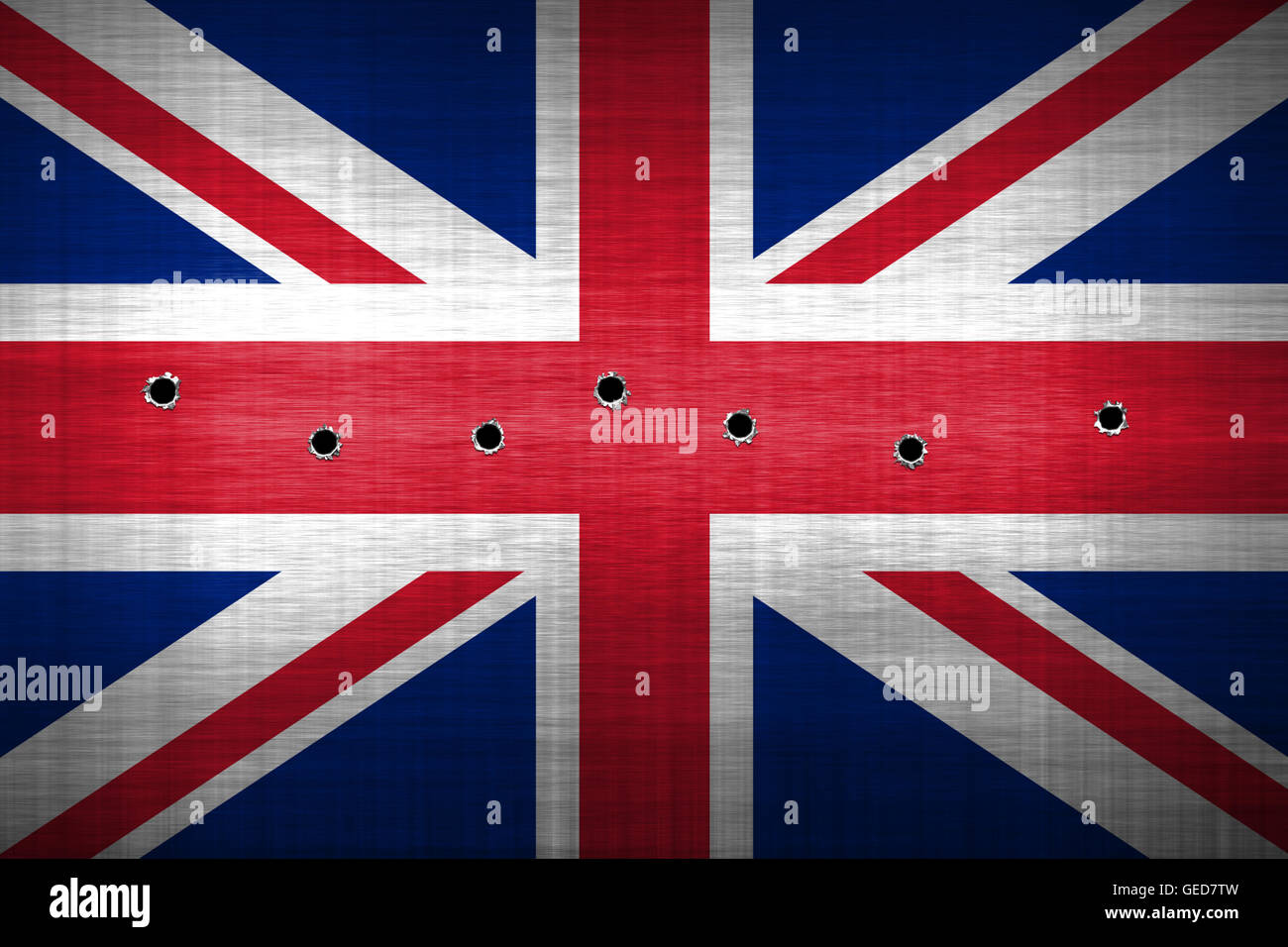 shotgun bullet hole on united kingdom flag. metal background. concept ...