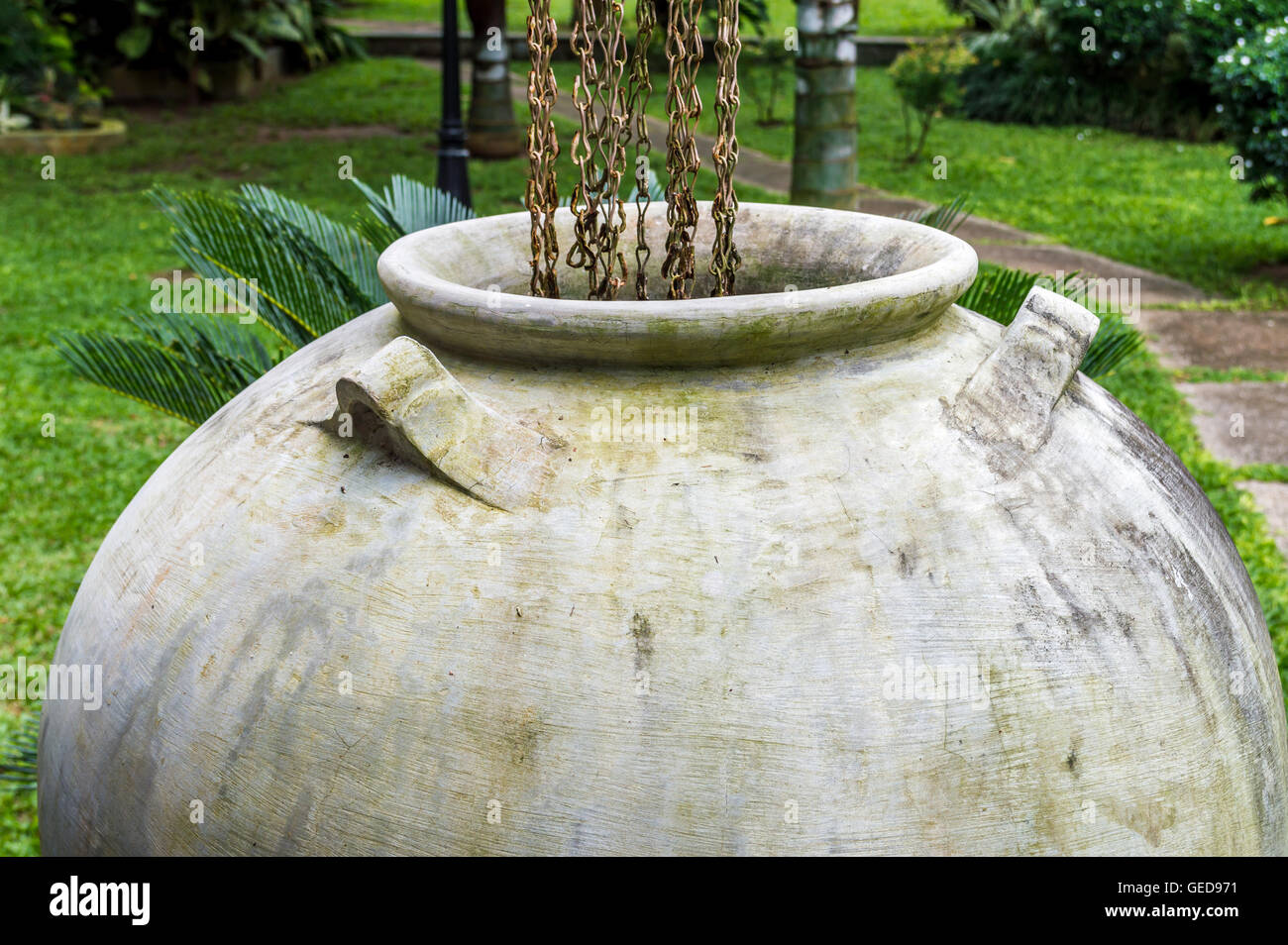 Large rain water collecting pots Stock Photo - Alamy