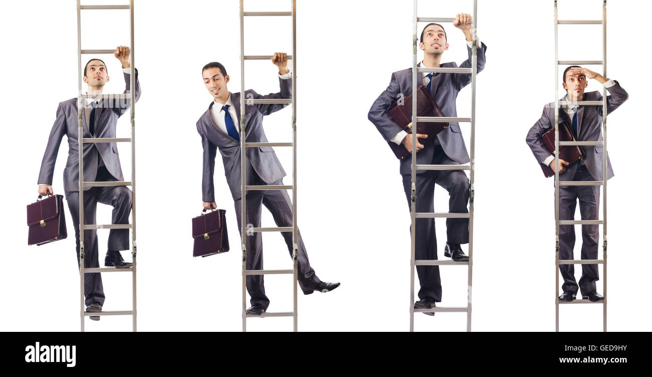 Businessman climbing the ladder isolated on white Stock Photo - Alamy
