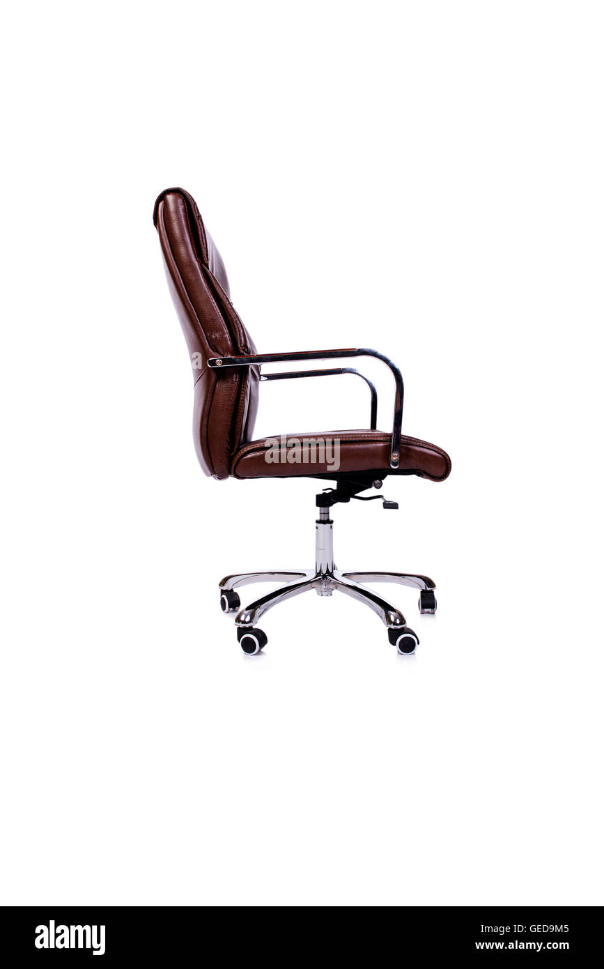 Brown leather office chair isolated on white Stock Photo - Alamy