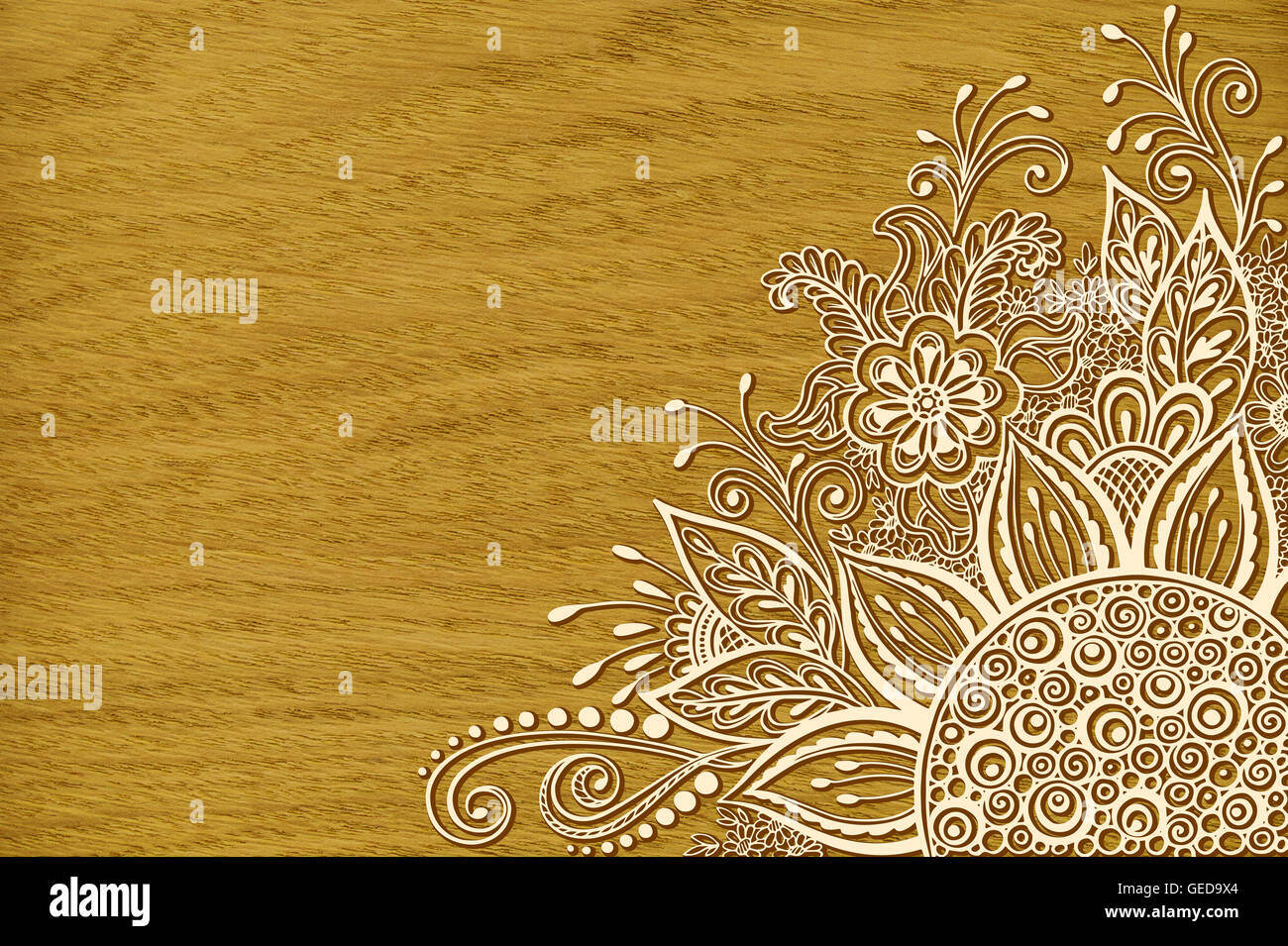 Floral Pattern on Wood Texture Stock Photo - Alamy
