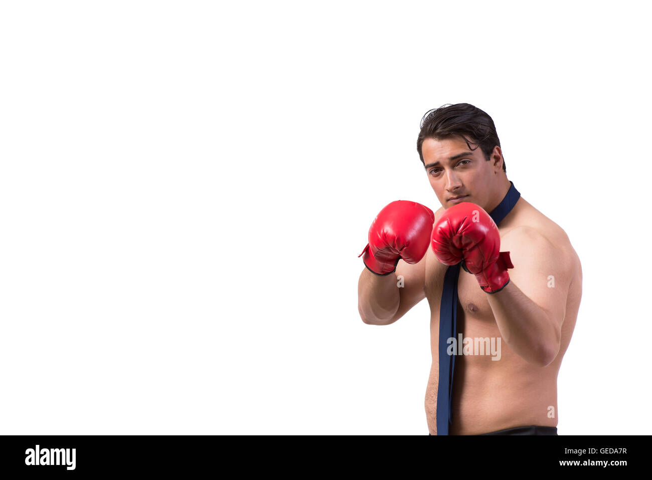 Ripped businessman with boxing gloves isolated on white Stock Photo - Alamy