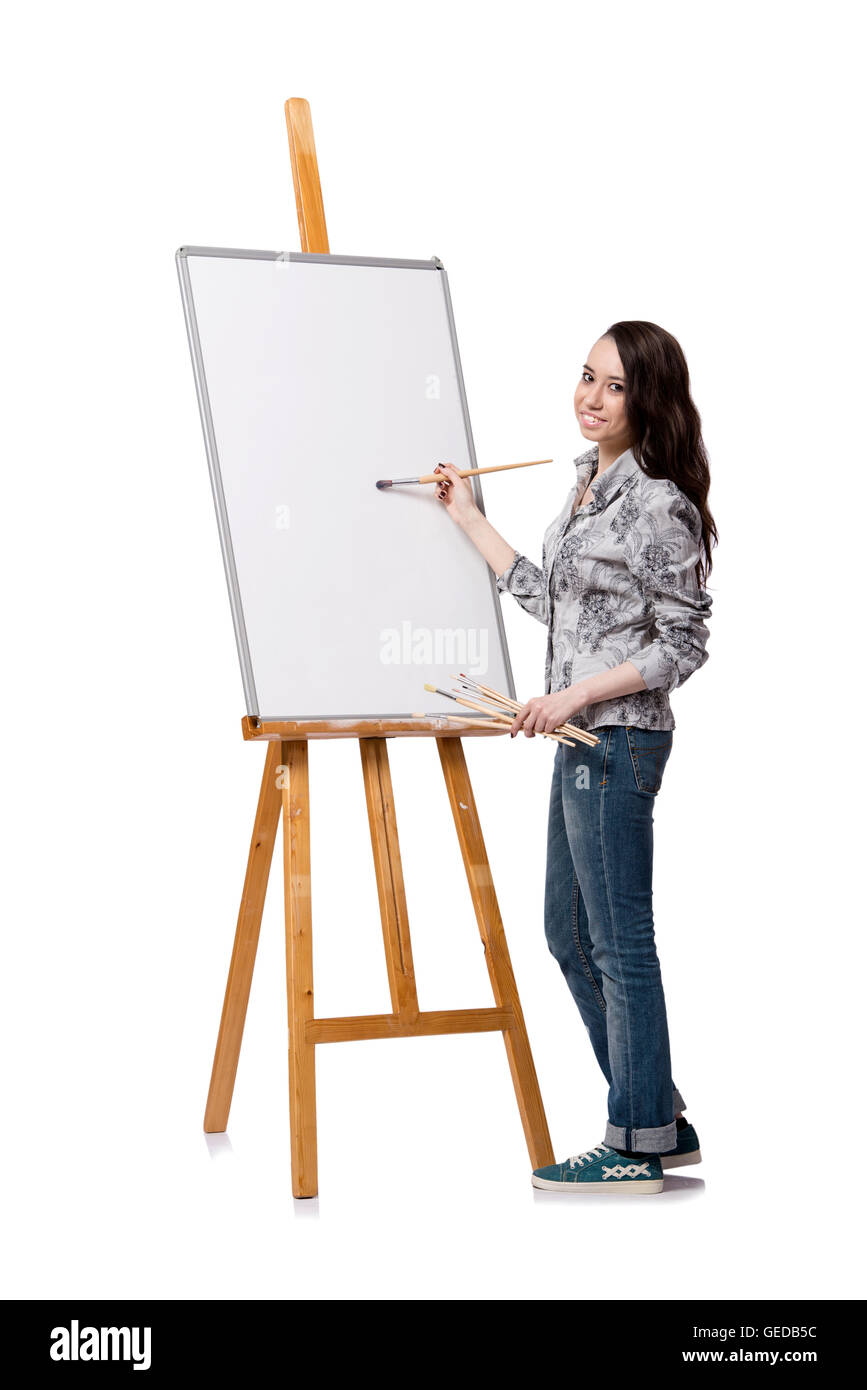 Female artist drawing picture isolated on white background Stock Photo ...