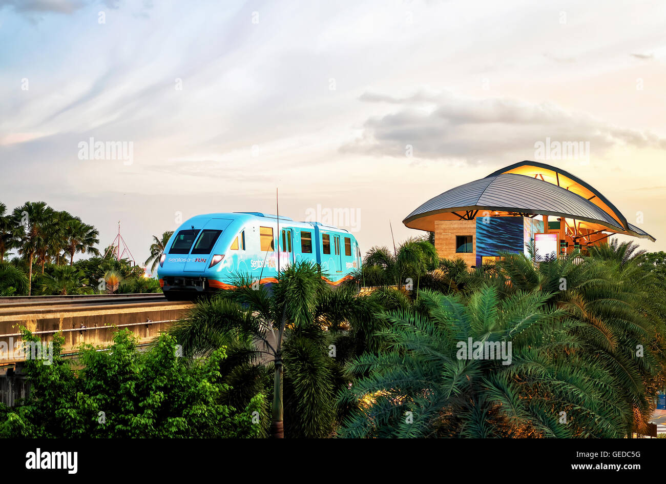 Singapore, Singapore - March 1, 2016: Sentosa Express monorail train ...