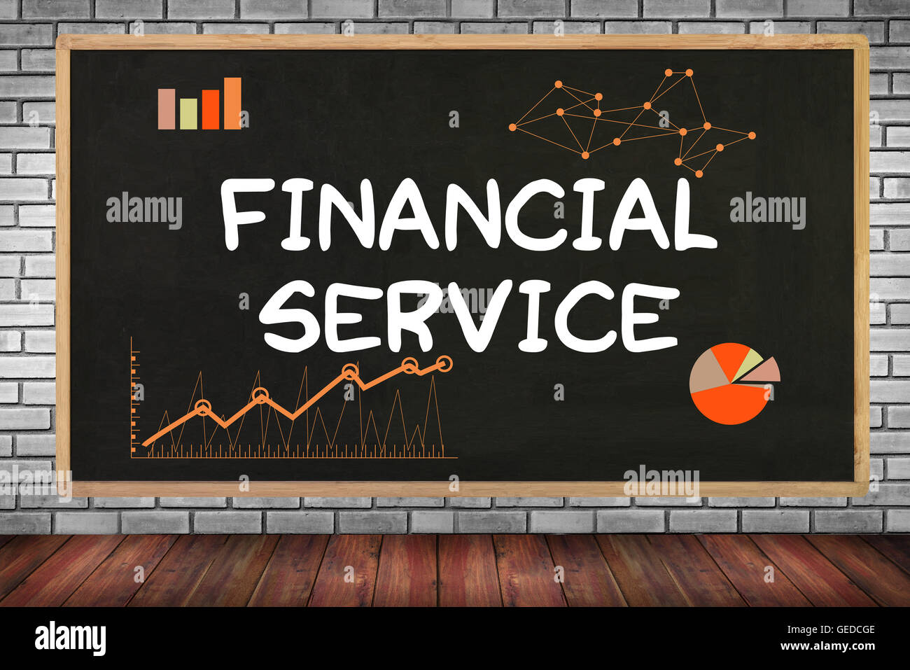 FINANCIAL SERVICE on brick wall and chalkboard background Stock Photo ...