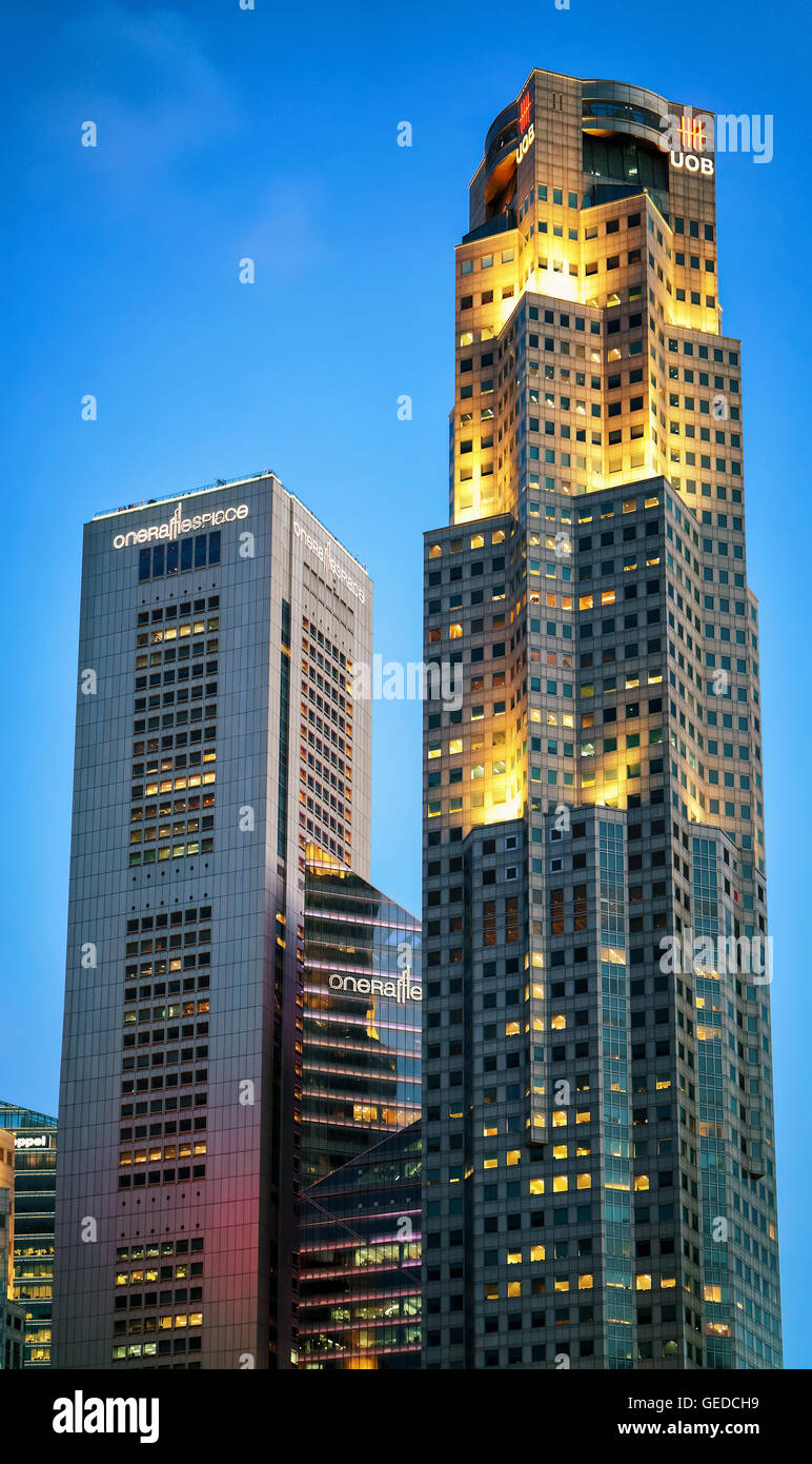 Singapore, Singapore - February 29, 2016: One Raffles Place and UOB ...