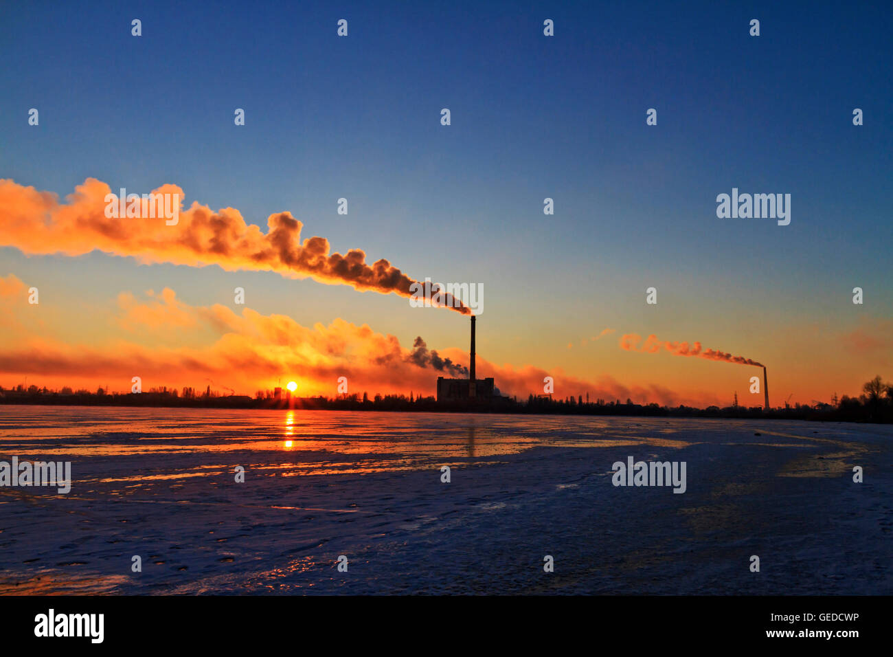 Factory and smoke exhaust pipe Stock Photo - Alamy