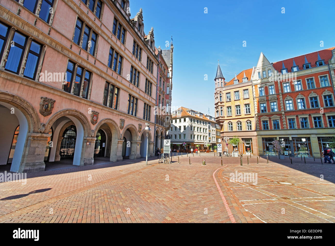 Book shop on the Market Square in Hanover of Germany. Red thread guide ...