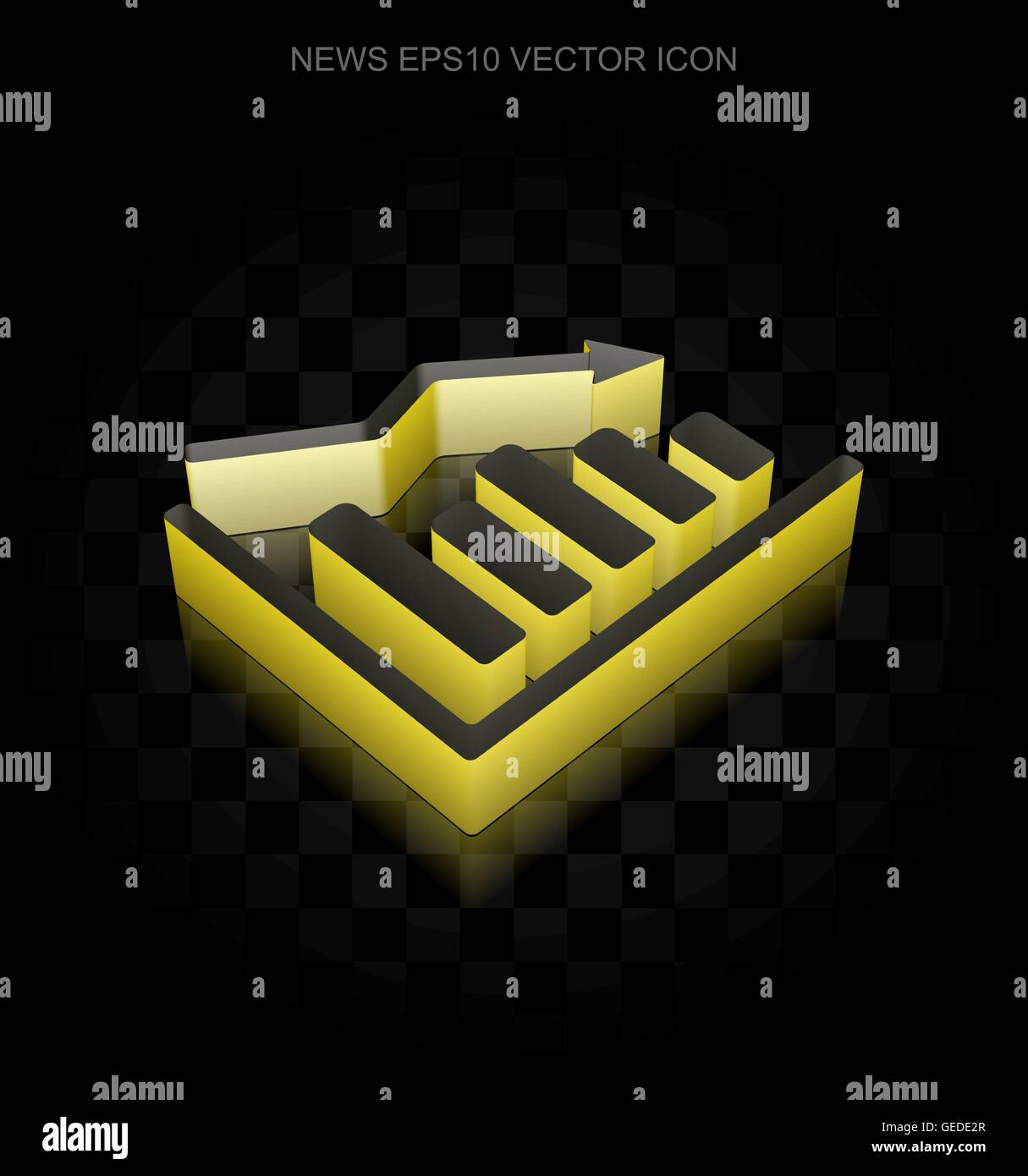 News icon: Yellow 3d Decline Graph made of paper, transparent shadow ...