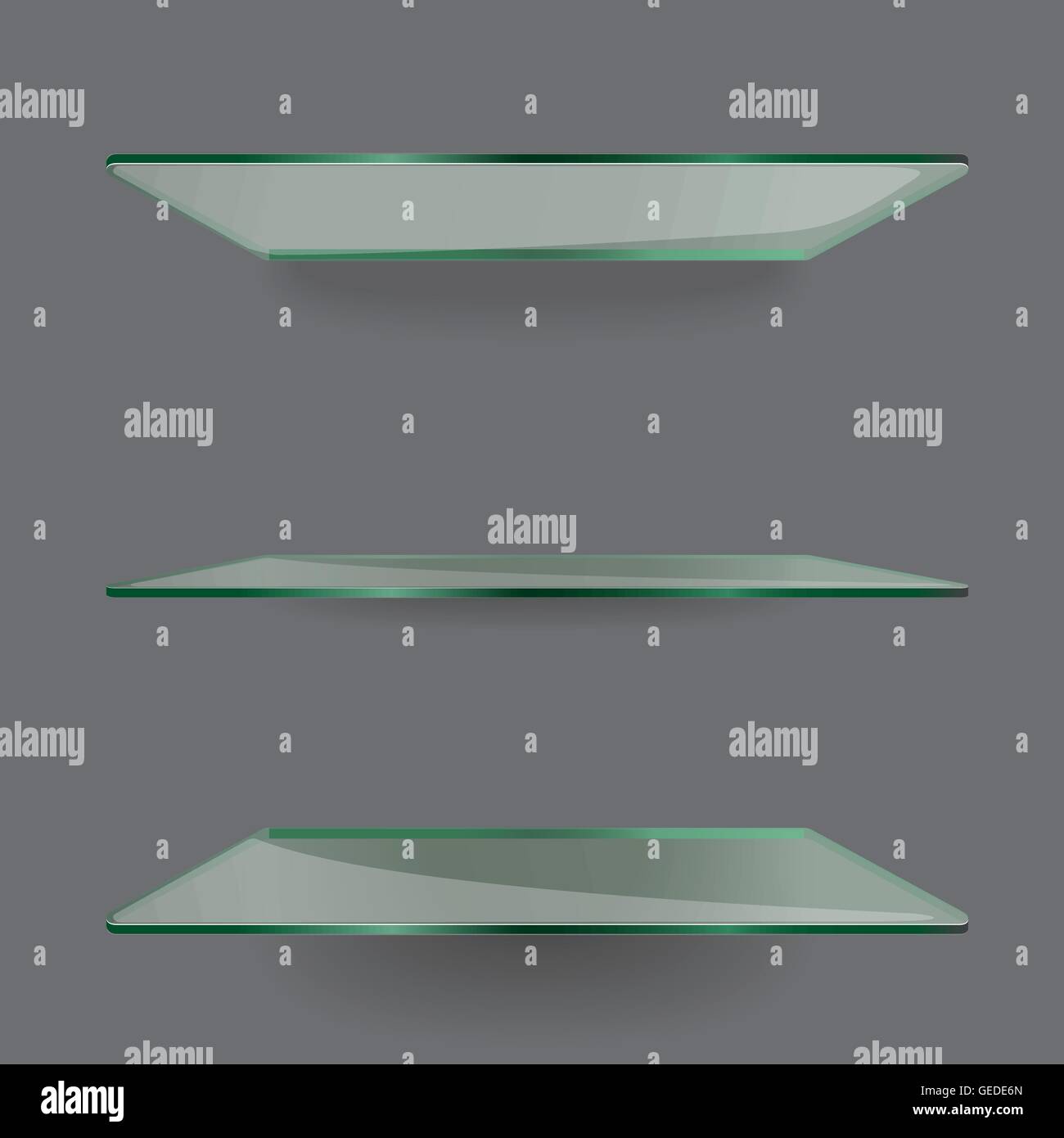Realistic transparent glass shelves on light grey background Stock ...
