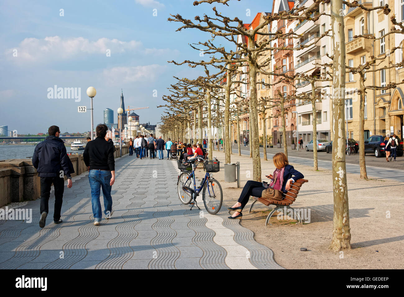 Dusseldorf, Germany - May 3, 2013: Rhine embankment promenade in the ...