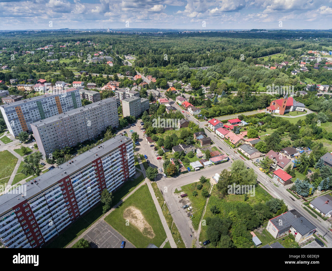Typical socialist block of flats in Poland. East Europe. View from ...