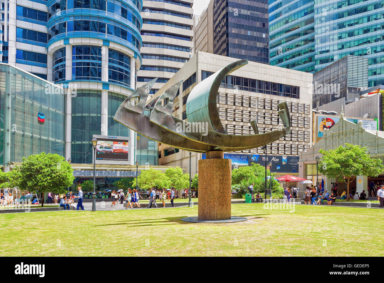 Singapore, Singapore - March 1, 2016: Ship sculpture near MRT subway ...