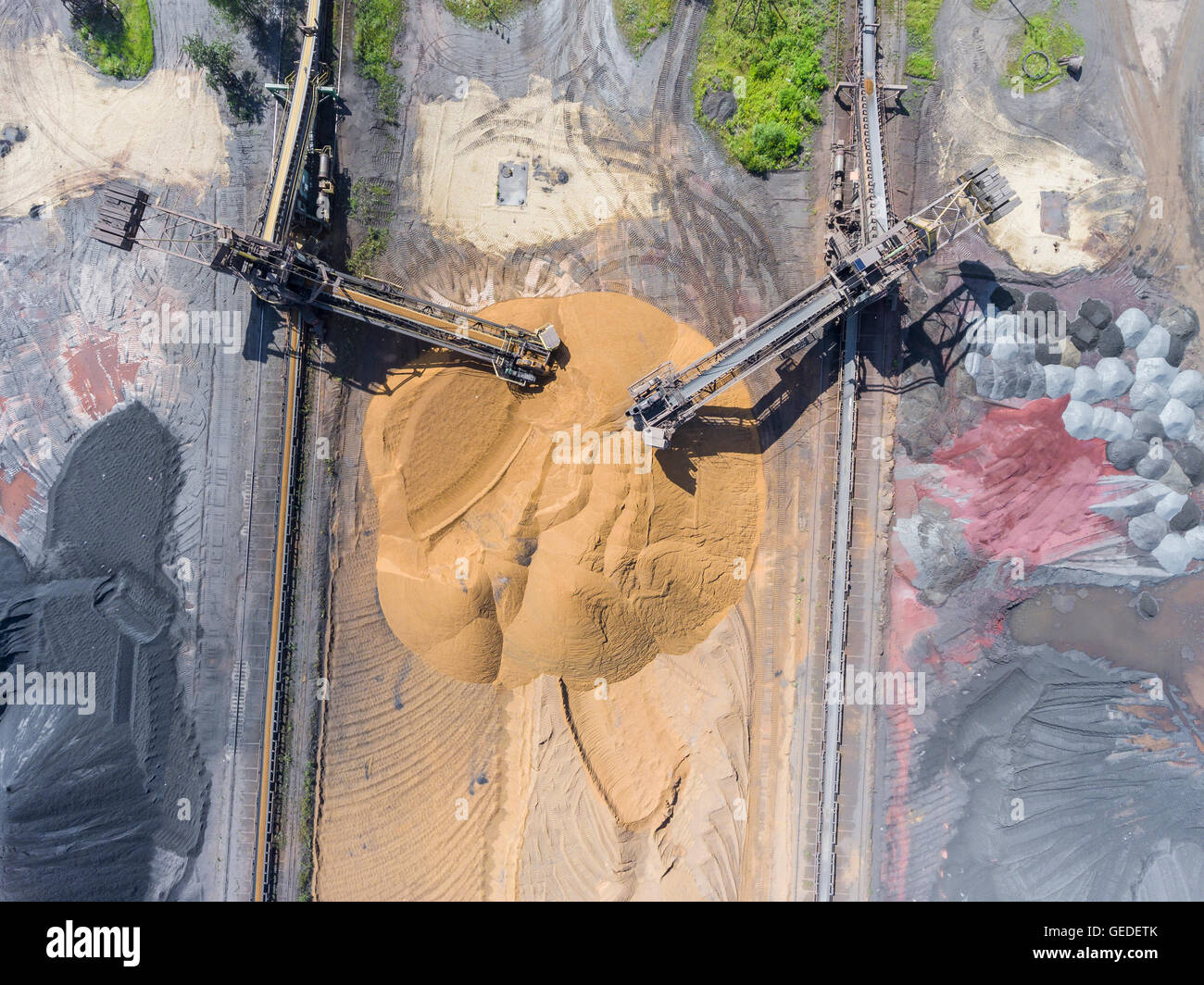 Mining excavator on the bottom surface mine. Brown coal deposits. View ...