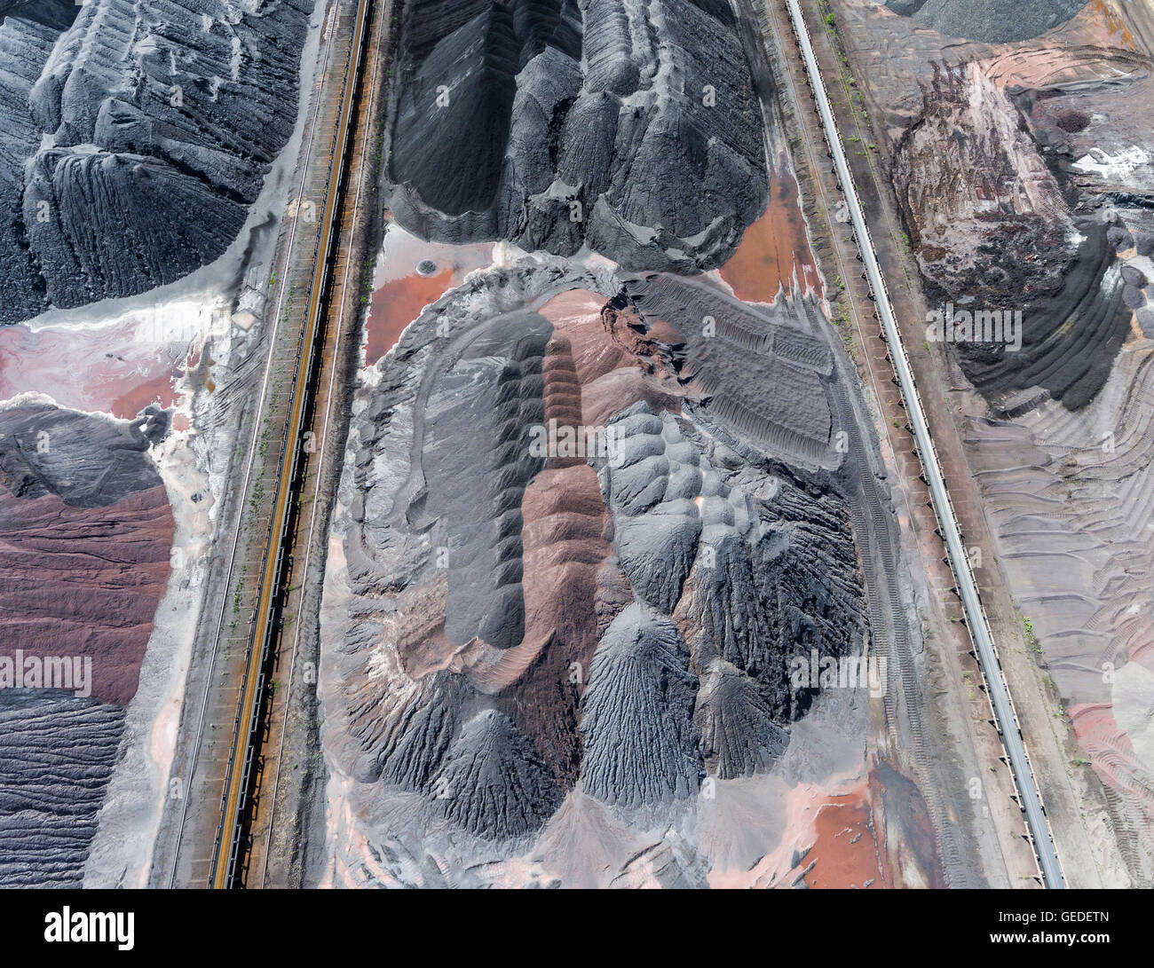 Mining excavator on the bottom surface mine. Brown coal deposits. View ...