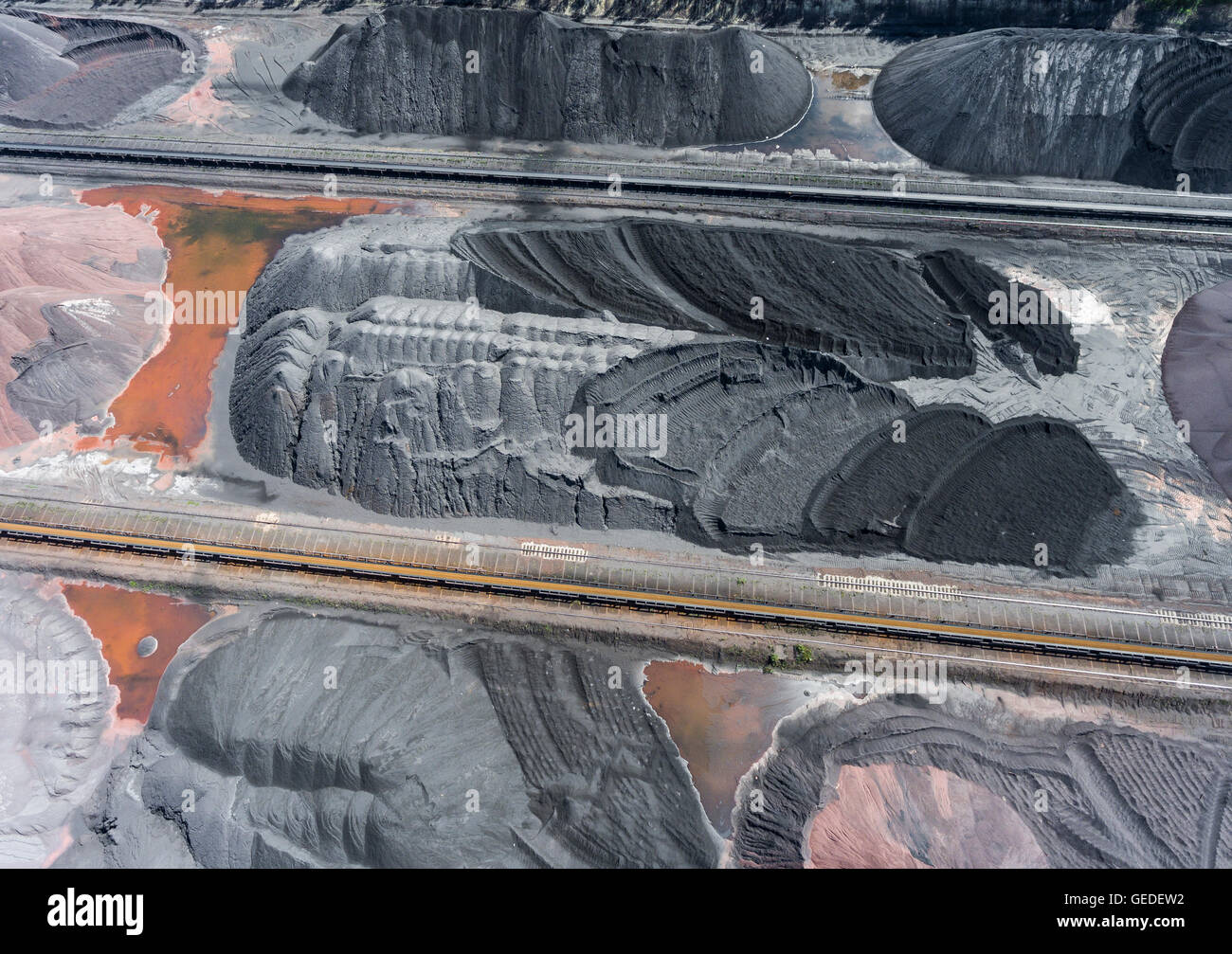 Mining excavator on the bottom surface mine. Brown coal deposits. View ...