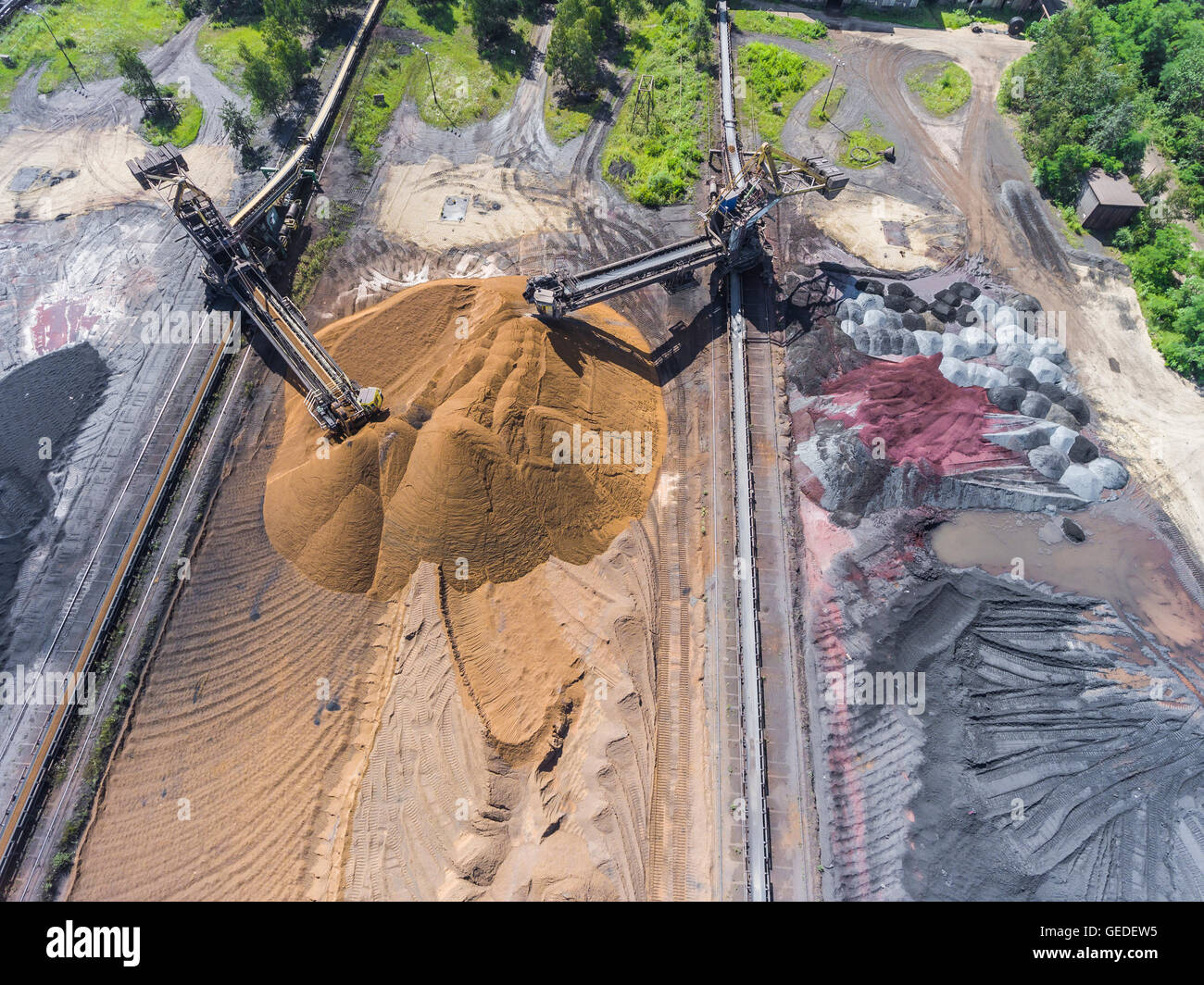 Mining excavator on the bottom surface mine. Brown coal deposits. View ...