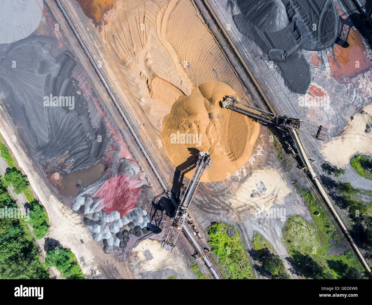 Mining excavator on the bottom surface mine. Brown coal deposits. View ...