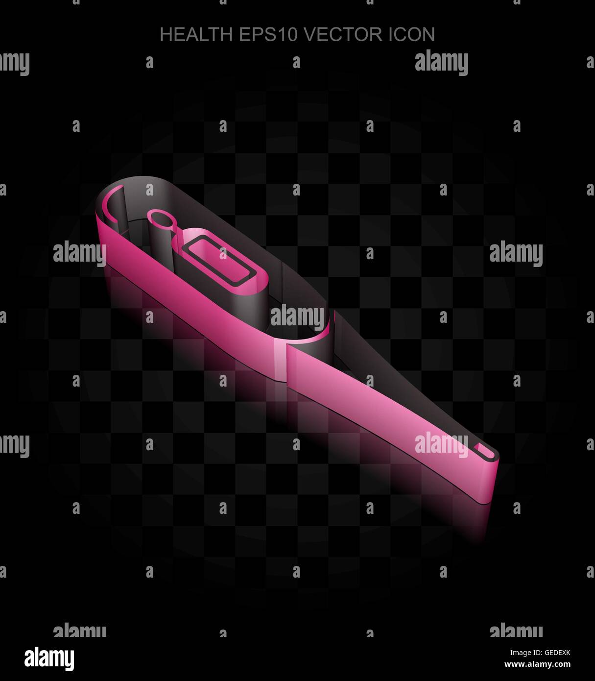 Health icon: Crimson 3d Thermometer made of paper, transparent shadow ...