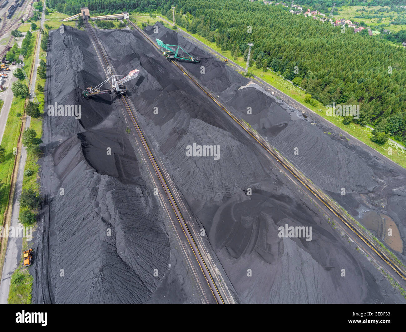 Mining excavator on the bottom surface mine. Brown coal deposits. View ...