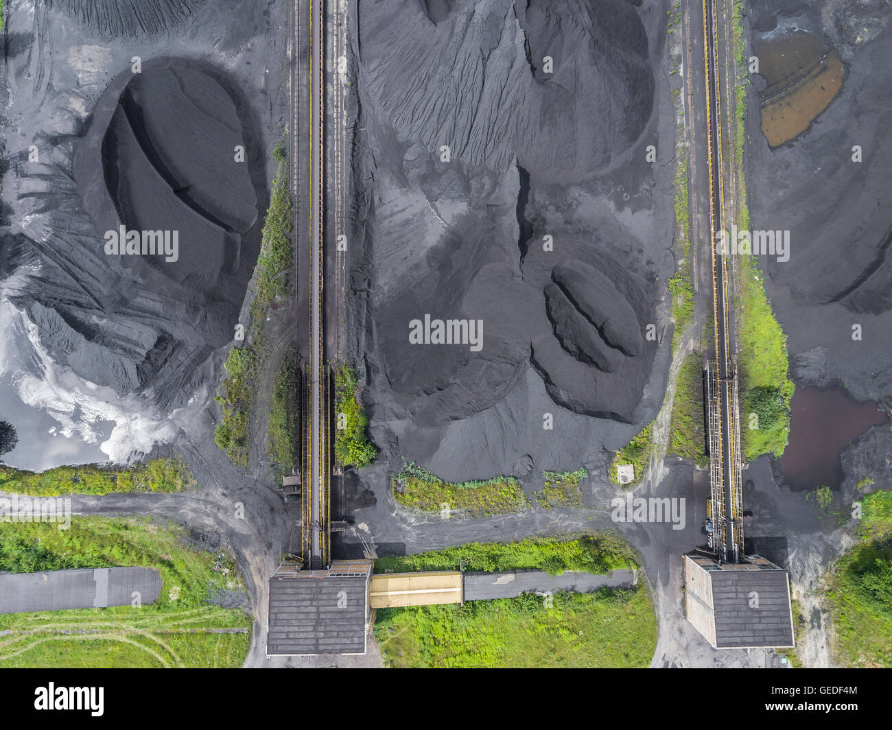 Mining excavator on the bottom surface mine. Brown coal deposits. View ...