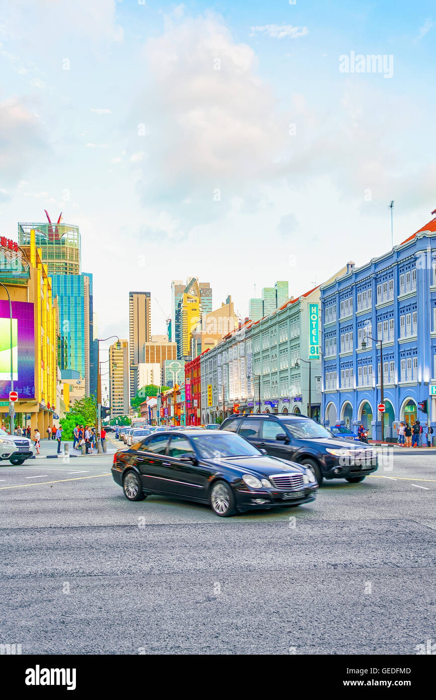 Singapore, Singapore - March 2, 2016: Upper Cross street with car ...